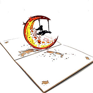 3D Pop Up Birthday Cards Blessing Cards Thank Cards Love Cards Creative Greeting Cards Mother's Day Cards(Moon girl)