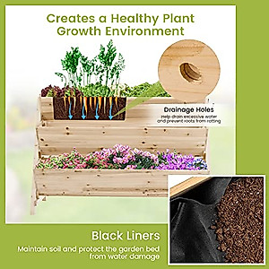 Safstar 3-Tier Vertical Garden Bed, Wooden Elevated Planter Bed with Legs, Storage Shelf, 2 Hooks, Raised Bed Kit for Flower Vegetable Herb, Outdoor Plant Box Stand for Yard Garden Balcony Planter