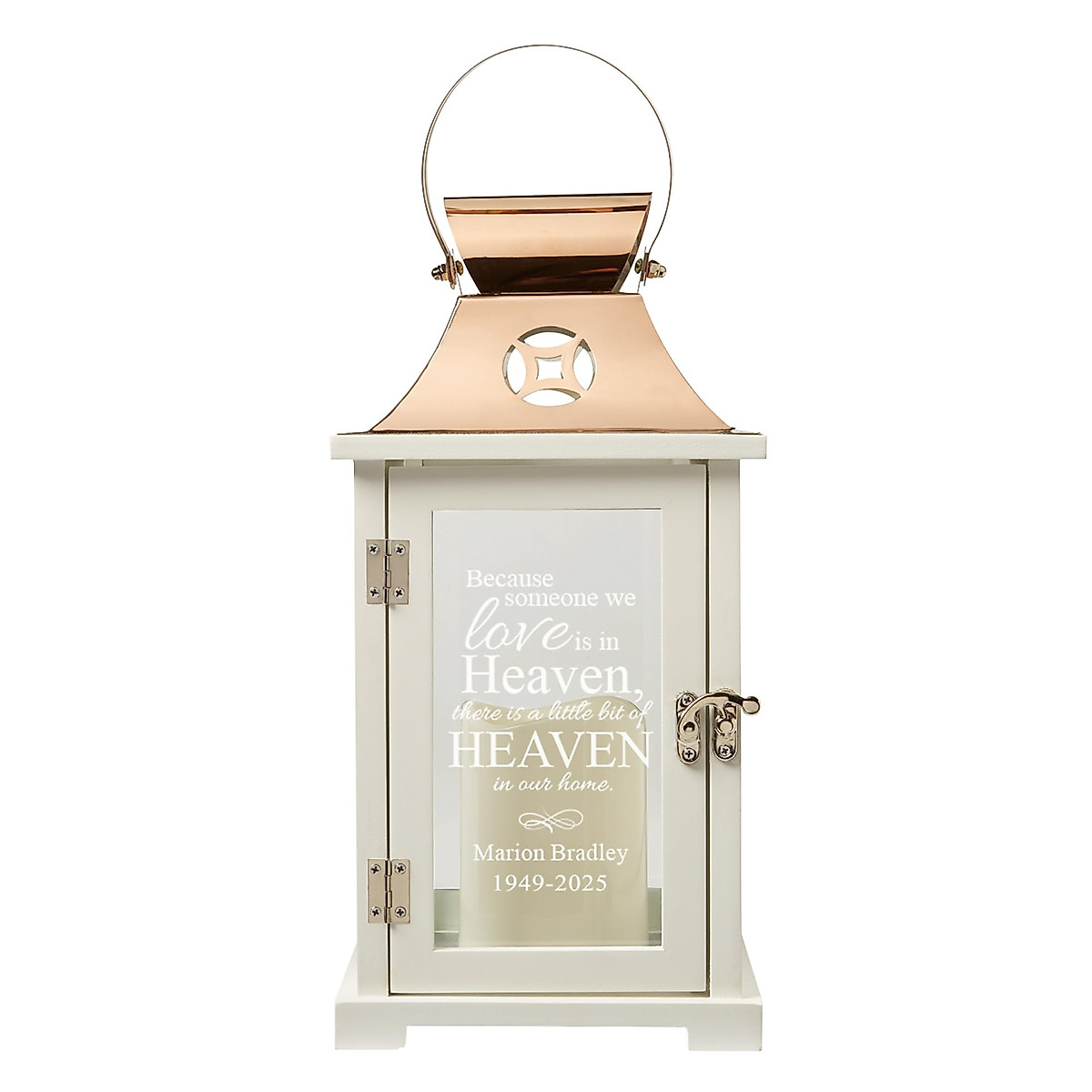 Let’s Make Memories Personalized Memorial Lantern - Sympathy - Condolences - LED Candle - Automatic Timer - Wood/Stainless Steel - Copper Finish - for Loved Ones in Heaven