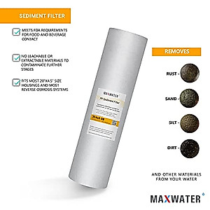 Max Water 20 inch x 4.5 inch, 5 Micron Replacement Sediment Water Filter Cartridge for Whole House, Melt Blown Filtration Fiber for Heavy Duty (Pack of 10)