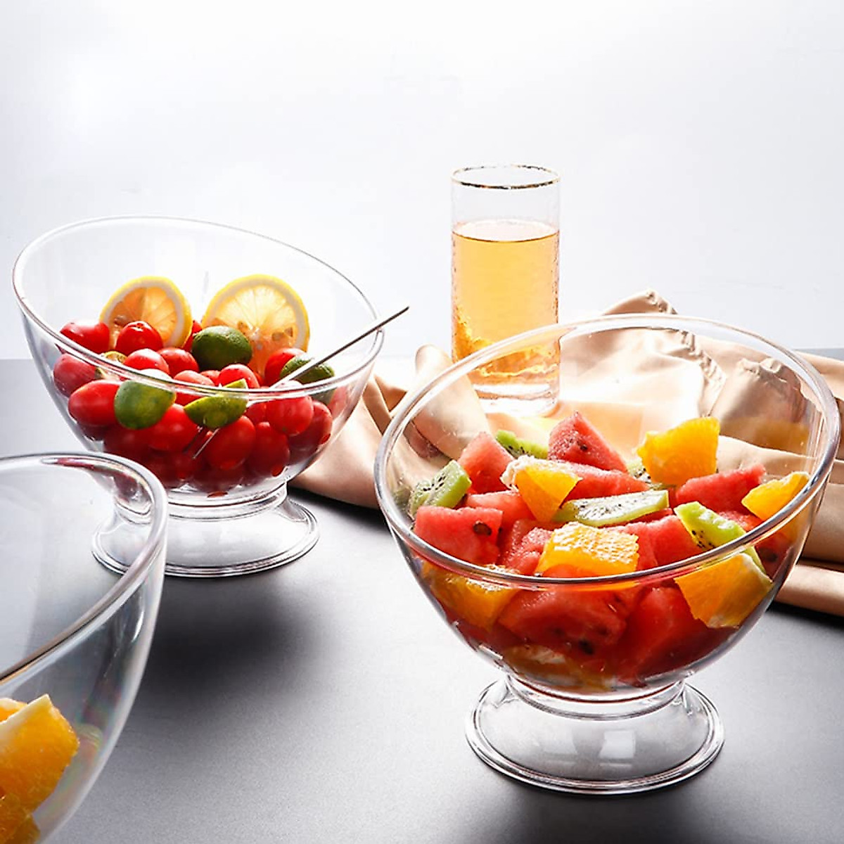 Angoily Clear Salad Bowl Dessert Serving Bowl for Entertaining, Slanted Bowls for Salads Mixing, Fruits, Snack or Chip, Dessert Serving for Home Party and Restaurant (18 x 18 x 15cm)