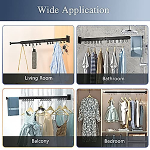 BHeadCat Clothes Laundry Drying Rack Wall Mounted, Retractable Garment Hanger with Hooks, Easy to Install, Strong Load-Bearing, Tri-Collapsible Clothes Dry Rack for Balcony, Bathroom, Bedroom