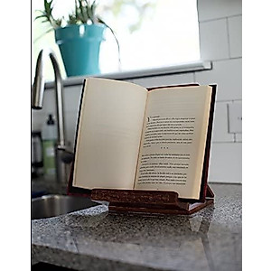 TrendBell Father's Day Gifts Wooden Cookbook Stand Wood Cookbook Holder, Adjustable Recipe Ipad Tablet Book Holder Stand for Kitchen Desk Reading Foldable Cooking Bookstands for Recipe, Magazine
