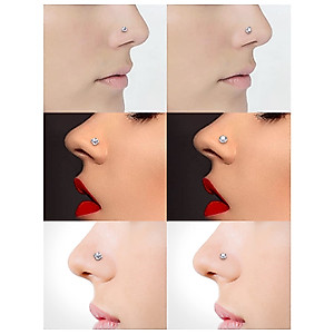Lsnevsie Nose Rings Studs for Women 18G Surgical Stainless Steel L Shaped Curved l Silver Nose Stud Ring Body Piercing Jewelry for Men Diamond CZ 1.5mm 2mm 2.5mm 3mm 3.5mm 4mm