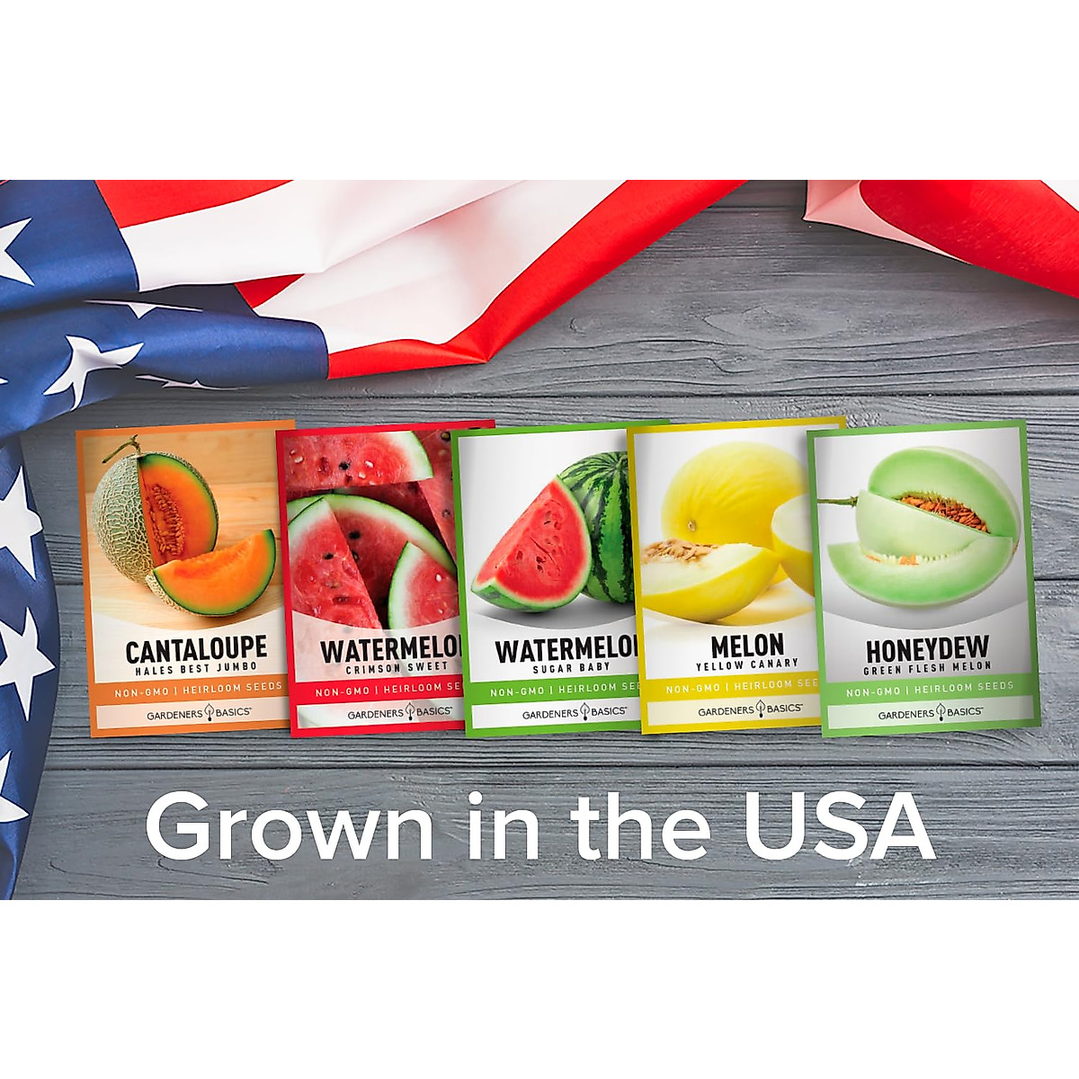 Melon Fruit Seeds For Planting Home Garden 5 Variety Packs - Hales Best Cantaloupe, Crimson Sweet Watermelon, Yellow Canary Melon, Green Flesh Honeydew Melon, Sugar Baby Watermelon by Gardeners Basics