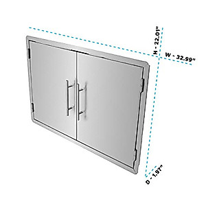 AdirHome 33" Stainless Steel Grill Double Access Double-Face Door with Towel Holder - Easy Install Heavy Duty Stainless Steel Rust Resistant Access Door with Chromium Plated Handle (Vertical Handle)