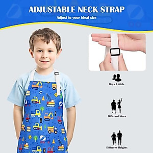 ASPMIZ Blue Kids Apron, Cartoon Vehicles Toddlers Apron for Boys, Tractor Childrens Aprons for Girls Adjustable Waterproof Child Apron for Gardening Crafting Cooking, Kids Boys Girls Gift
