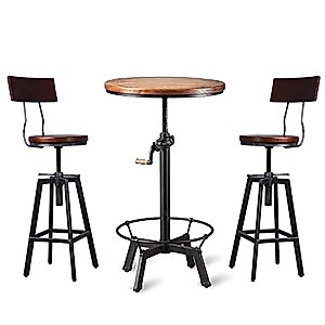 FUBIRUO 3 Piece Industrial Adjustable Bar Table Set, Kitchen Counter Height Dining Table with 2 Stools,Machinist Bar Table and Chairs Set, Bar Height Bistro Table and Swivel Pub Stools Pub Table Set
