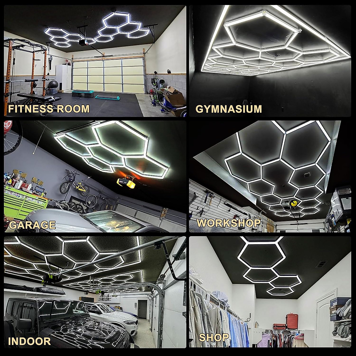 SLARY LED Hexagon Garage Lights, 24 Pack Car Garage Light Tubes, 192W, 23040LM, 6500K Super Bright, 5 Grid Systems Car Detailing Ceiling LED Light for Garage Warehouse Workshop Basement Gym