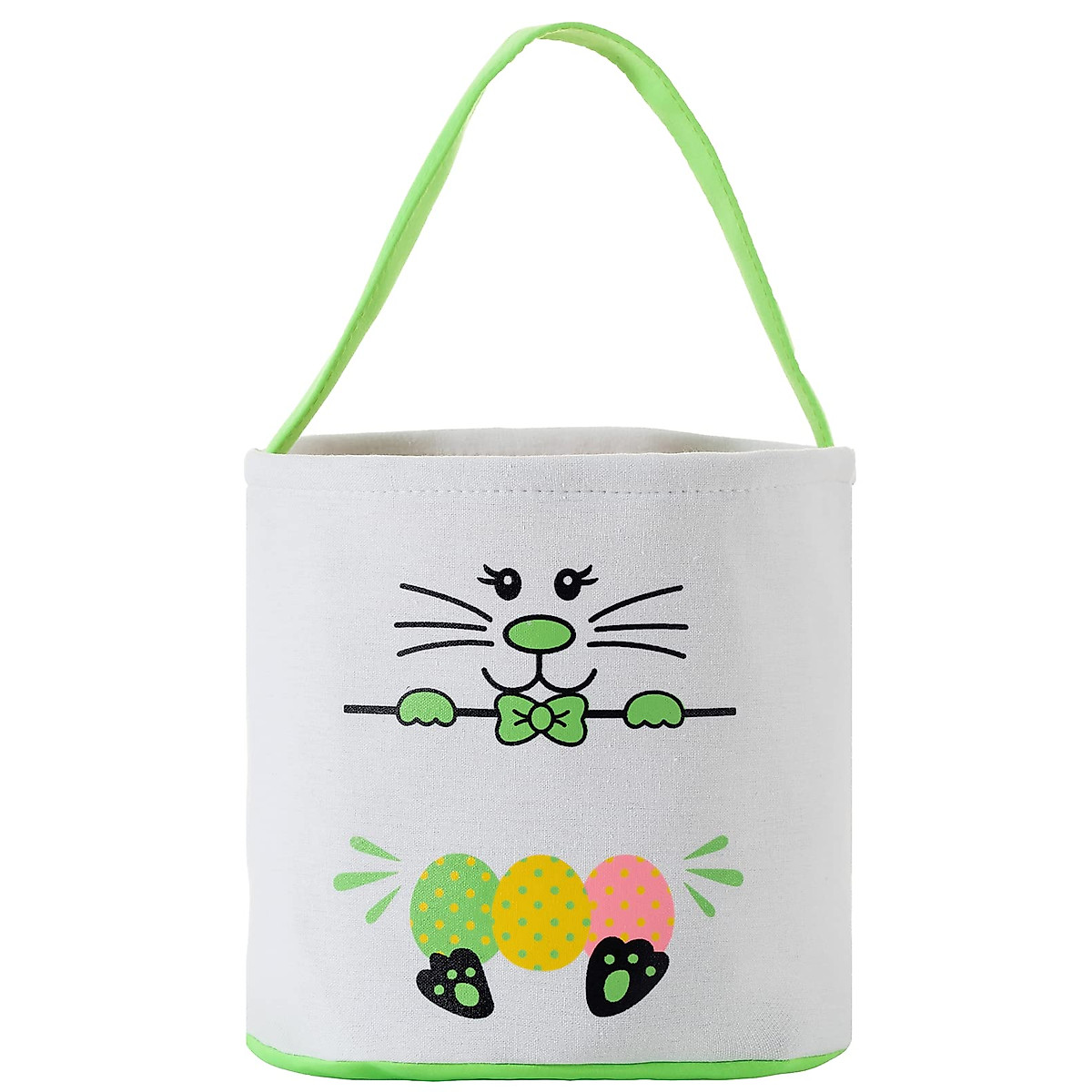 E-FirstFeeling 2 Pack Easter Bunny Basket for Kids Egg Hunt Bunny Baskets Canvas Easter Basket Bucket Tote for Easter Candy (Green Purple)