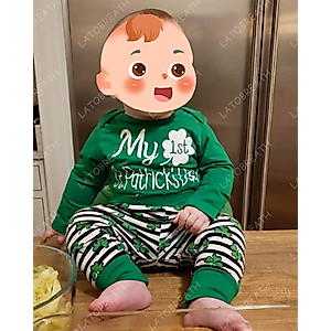 My First St Patrick's Day Lucky Clover Outift Set Baby Boys Girls Stripe Pant Set with Hat (Green, 0-3 Months)