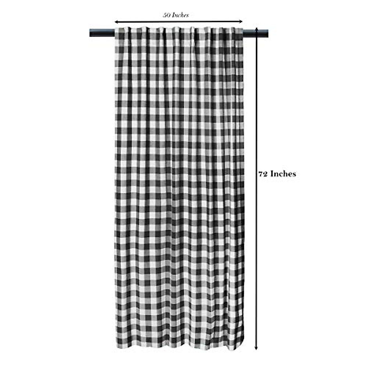 Black White Cotton Curtains, Back Tab Farmhouse Cotton check Curtain 50x72 Inch, Tab Top Bathroom Window Treatment Décor Panel For Kitchen Nursery Livingroom Bed Room Gingham Check Curtains -2 Panels