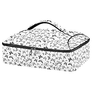 Kcldeci Insulated Thermal Food Carrier Insulated Casserole Carrier for Hot or Cold Food,Butterflies Black and White Butterfly Insulated Tote Bag for Potluck Cookouts Parties Picnic,Lasagna Lugger