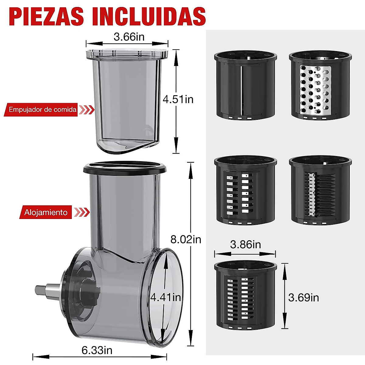 Slicer Shredder Attachment for KitchenAid Stand Mixer with 5 Blades, Cheese Grater Attachment, Fresh Prep Slicer, Bigger Vegetable Salad Maker Accessories for Kitchenaid