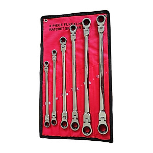 SRGDRR Extra Long Flex-Head Double Box End Ratcheting Wrench Set Metric 6-Piece 8-19mm Chrome Vanadium Steel Hand Repair tool set,Silver,6pcs (8,19mm)