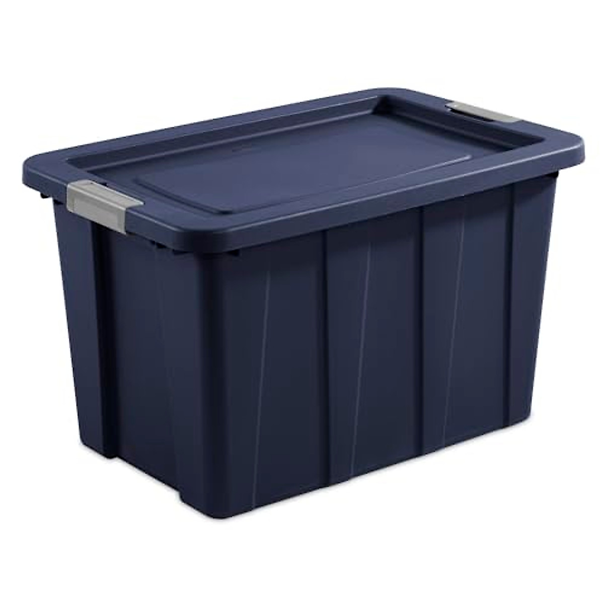 Sterilite 30 Gal Latching Tuff1 Storage Tote, Stackable Bin with Latch Lid, Plastic Container to Organize Garage, Basement, Blue Base and Lid, 4-Pack