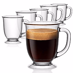 Vivimee Glass Coffee Mugs Set of 6, Clear Coffee Mug 15 Oz, Large Glass Mugs With Handles for Hot Beverages, Clear Mugs for Tea, Cappuccino, Latte, Espresso Coffee, Juice, Glass Coffee Cups