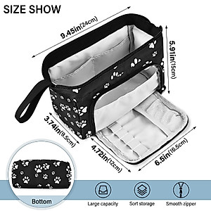 Yasala Pencil Case White Dog Cat Paw Print Black Pen Pouch Holder Art Kits Storage Bag Cosmetic Organizer Carrying Case for Office Supplies Travel Bag for Makeup Large Stationary Bag with Handle