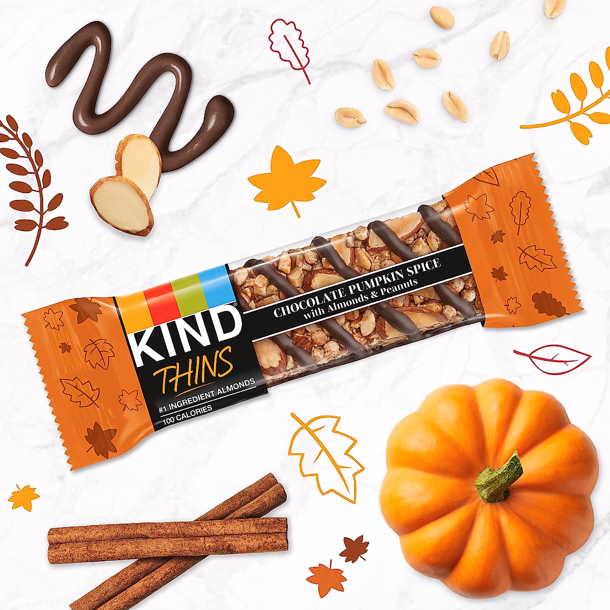 KIND THINS Chocolate Pumpkin Spice with Almonds & Peanuts, Gluten Free, 100 Calorie, Healthy Snacks (Pack of 1, 10 Count Total)