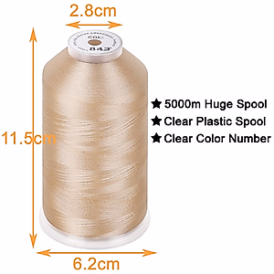 New brothread - Single Huge Spool 5000M Each Polyester Embroidery Machine Thread 40WT for Commercial and Domestic Machines - Beige