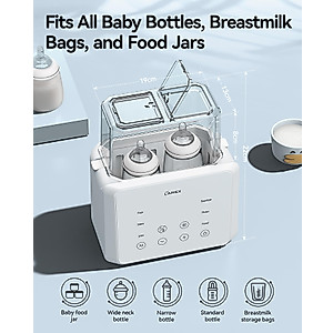 Larex Double Bottle Warmer, 11-in-1 Fast Baby Bottle Warmer for Breastmilk and Formula, with Timer, Fits 2 Bottles, Accurate Temp Control, Milk Warmer with Thaw, Steri-lizing, Keep Warm, Heat Food