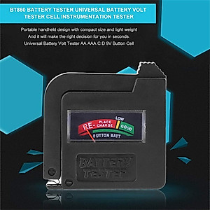 Battery Tester,Universal Battery Checker Meter,Multi Purpose Household Battery Load Tester Checker for AA/AAA/C/D/9V/1.5V Small Button Cell Batteries 12 V Lantern Cells & More (Black)