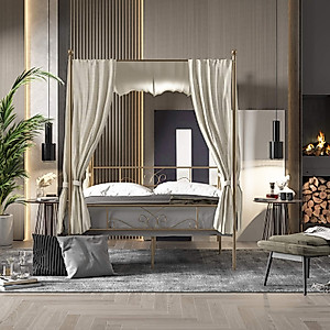 Weehom Queen Canopy Bed Frame with Headboard and Footboard, 4 Posters Metal Bed Frame, No Box Spring Needed, Mattress Foundation Platform Bed for Kids and Adults, Gold