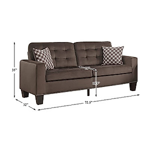 Pemberly Row 18.5" Contemporary Microfiber Upholstered Tufted Sofa in Chocolate