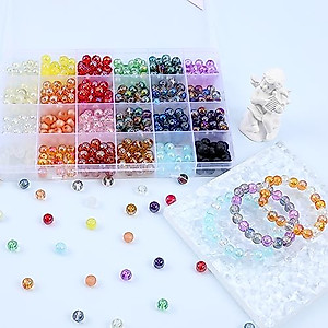 MAKERSLAND 24 Color Plated Glass Beads for Jewelry Making Bracelet Making Kit, DIY Gemstone Beads Crystal Beads, Plated Glass Beads Round Beads for Women 8mm