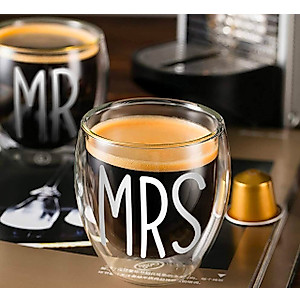 MM Creations - MR and MRS GIFT BOX: Clear & Heat insulated Coffee Mugs Set of 2, 9 Oz| in a Ready to Offer Stylish and shockproof Packaging