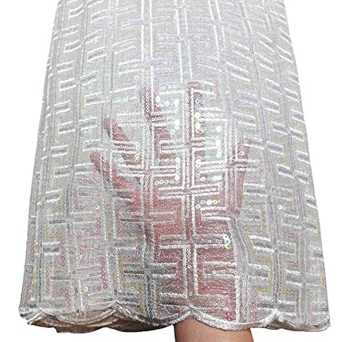 Bestway Lace White African Sequins Lace Fabric 5 Yards Nigerian Embroidered French Tulle Lace Fabric for Party Wedding(White)