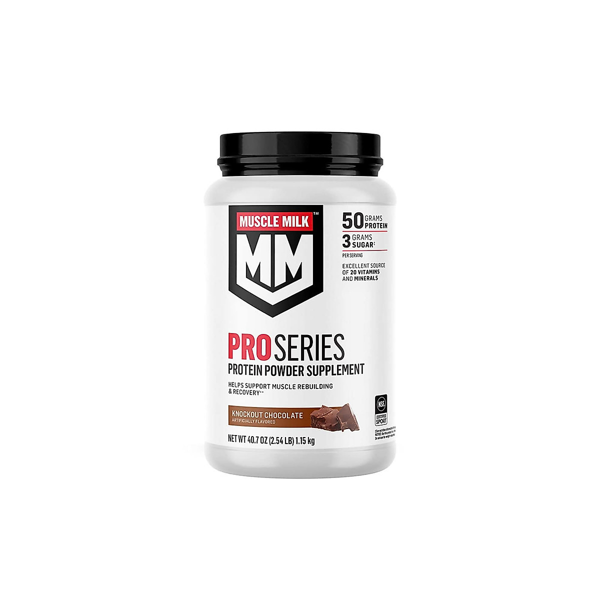 Muscle Milk Pro Series Protein Powder Supplement, Knockout Chocolate (40.7 oz.). 50g Protein, 3g Sugar, 20 Vitamins & Minerals. Workout Recovery