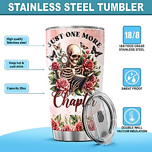 JENOIS Flower Floral Skull, Book Gifts, Tumbler 20 Oz With Lid And Straw, Book Reader Nutrition Facts