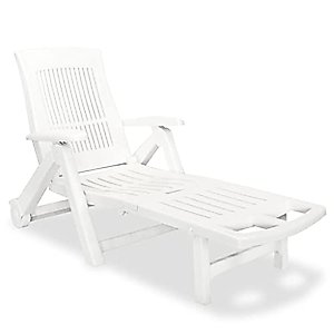 vidaXL Sun Lounger with Footrest Sunbed Outdoor Chair Garden Chair Patio Furniture Weather Resistant Foldable for Easy Storage Plastic White
