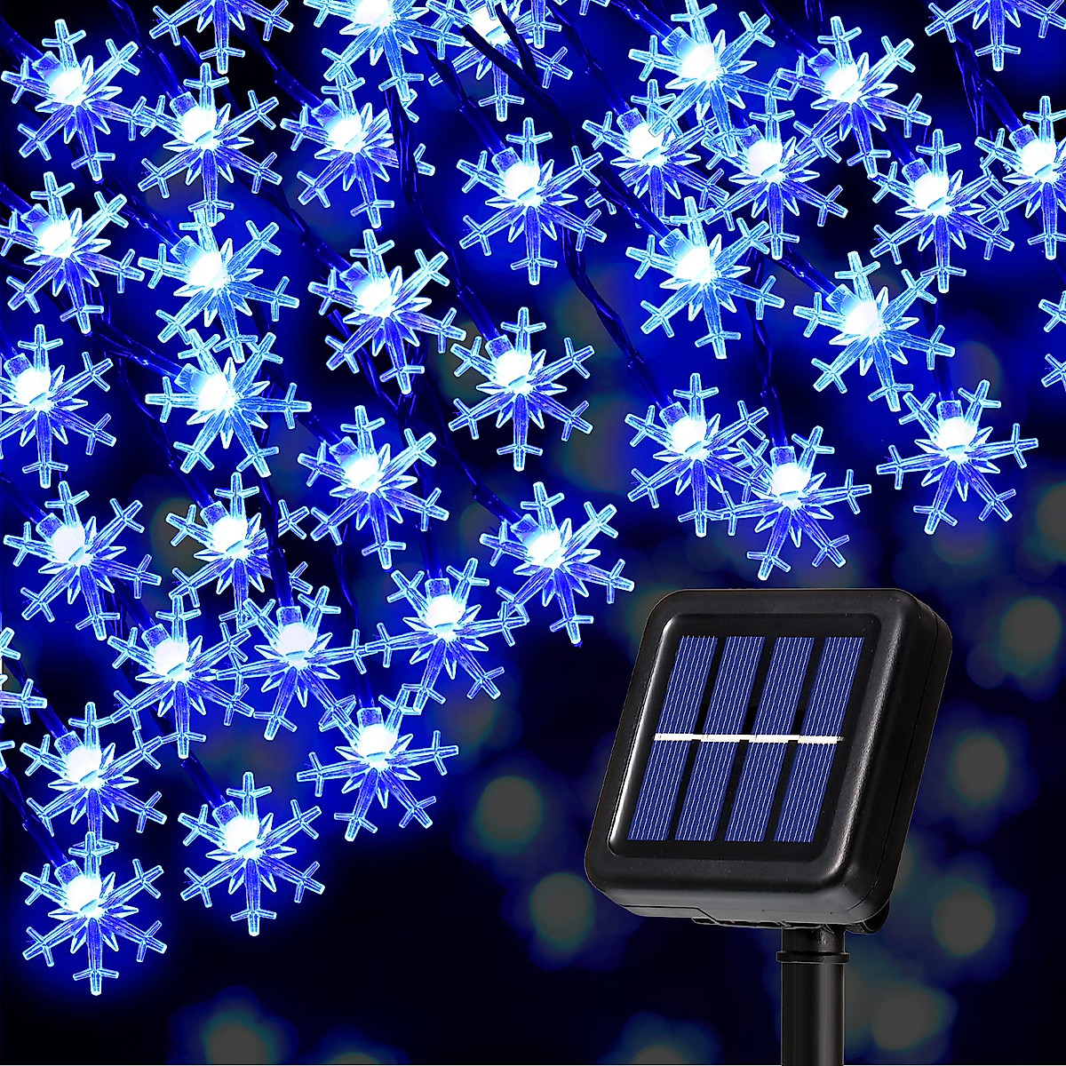 Snowflake Solar String Lights, 50LED 23ft 8 Modes Waterproof Solar Powered String Fairy Lights for Patio Home Gardens Outdoor Holiday Christmas Tree Party Decorations (Blue)