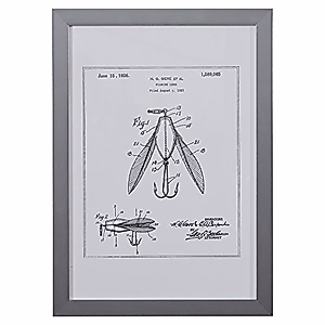 Amazon Brand – Stone & Beam Modern Silver Ink Reprint of Fishing Lure Patent Wall Art, Silver Frame, 15" x 21"