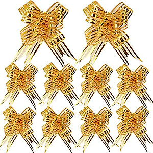 MMYQXI 30Pcs 3.6" Pull Bows for Gifts Wrapping Pull Bows for Christmas Wedding Party Birthday Car Holiday Presents Bags Baskets Bottles Decorations,(Gold Color)