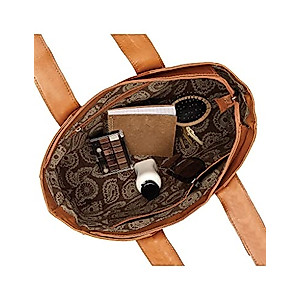 American West Mohave Canyon Small Leather Zip Top Tote (Brown)