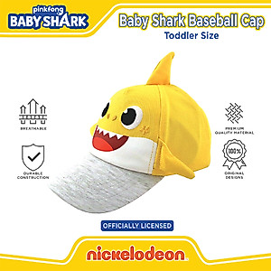 Nickelodeon Boys Baseball Cap, Baby Shark Adjustable Toddler Hat For Ages 2-4, Yellow