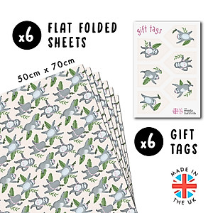 CENTRAL 23 - Sloth Wrapping Paper - 6 Gift Wrap Sheets - Fun GiftWrap for Men Boys Teenagers - Birthday - Made in the UK - Recyclable