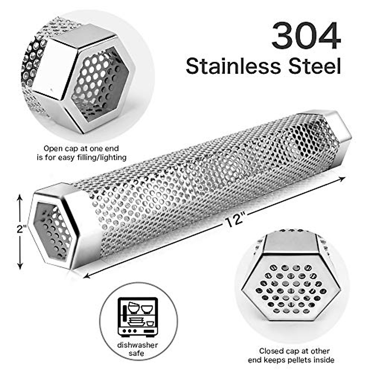 Smoke Tube for Pellet Smoker, 12'' Smoker Tube Pellet Grill Accessories, Premium Stainless Steel Pellet Tube for all Grill or Smoker - Hot or Cold Smoking Generator for Electric Gas Charcoal Grilling