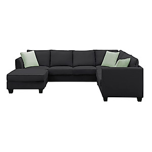 ACQCA 112" Upholstered Sectional Sofa Sets with Removable Ottoman, 7-Seater Modular Corner Couch with 3 Pillows for Livingroom, Office,Black