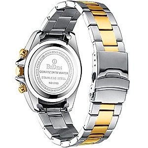 BIDEN Mens Watches Chronograph Gold Blue Stainless Steel Waterproof Date Analog Quartz Watch Business Casual Fashion Wrist Watches for Men