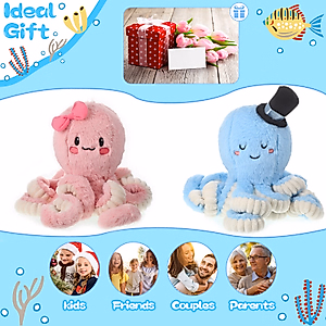 2 Pcs Octopus Stuffed Animals 16 Inches Cute Summer Plush Doll Play Toy Octopus Animal Soft Toy Marine Doll for Gender Reveal Party Teens Adults Birthday Holiday Presents