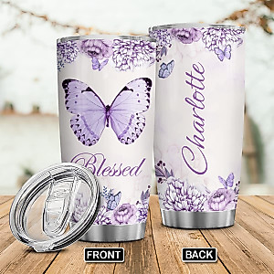 Wassmin Personalized Christian Tumbler Christian Gifts For Women Girls Butterfly Blessed Mug Stainless Steel Coffee Travel Cup Mugs Inspirational Tumblers 20oz 30oz Birthday Religious Gifts