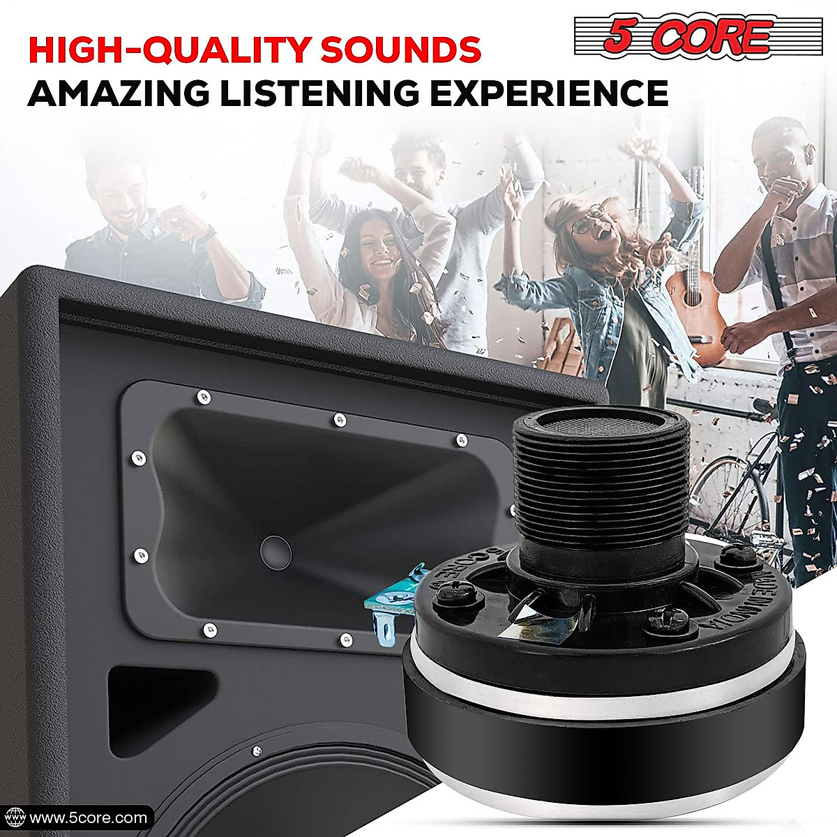 5 CORE Horn Speaker Tweeter Diaphragm Compression Driver 1 Inch Voice Coil 8 Ohm 200W PMPO Aluminum Weatherproof Throat Twist Tweeters Car Audio Speaker System 2Pcs 5C-D26 2PCS