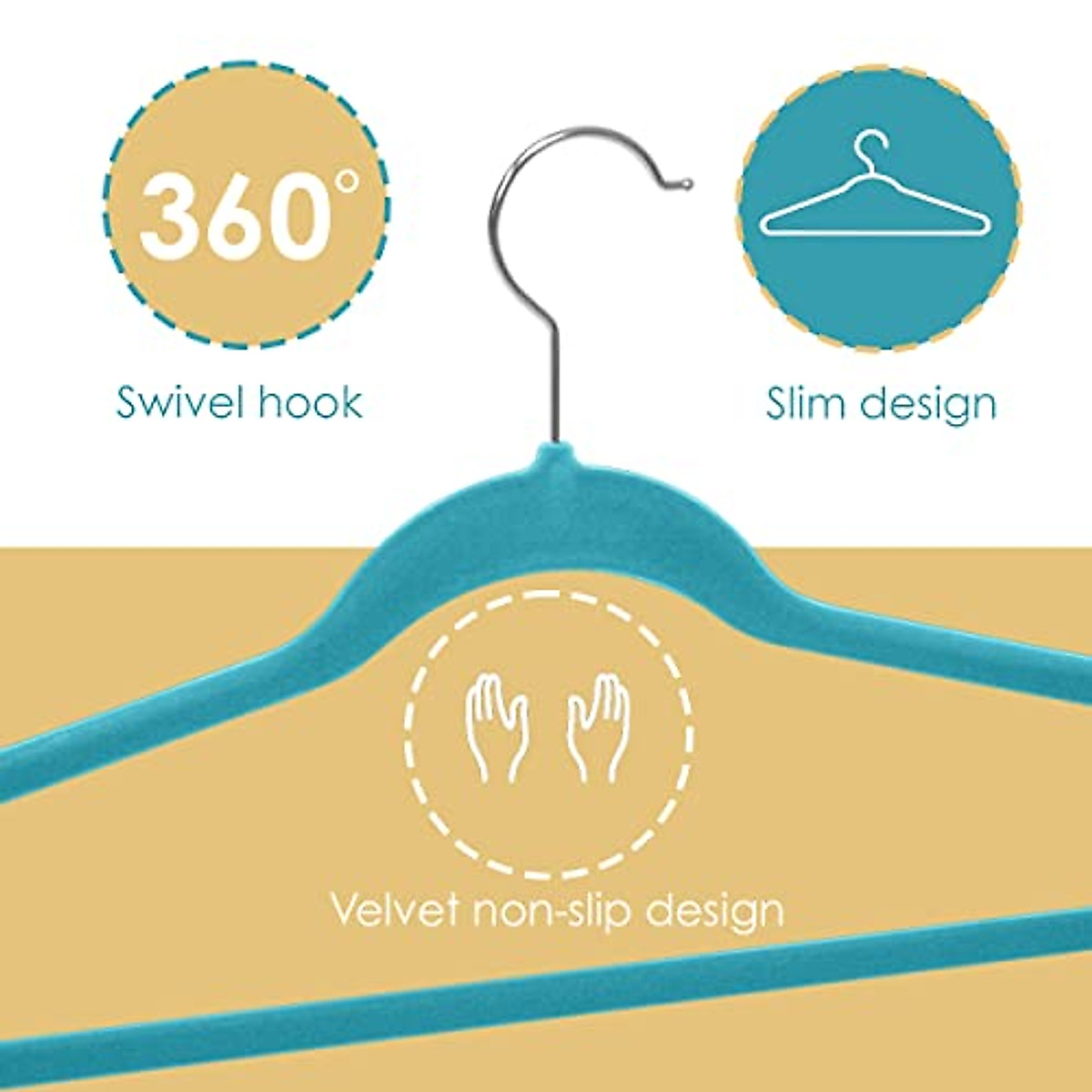 Velvet Clothes Hangers (Pack of 10), Turquoise, by Home Basics | Felt Hangers for Tops, Jackets, Dresses, and Pants | Contoured Hangers with Notches | Ultra-Thin Space Saving Clothes Hangers