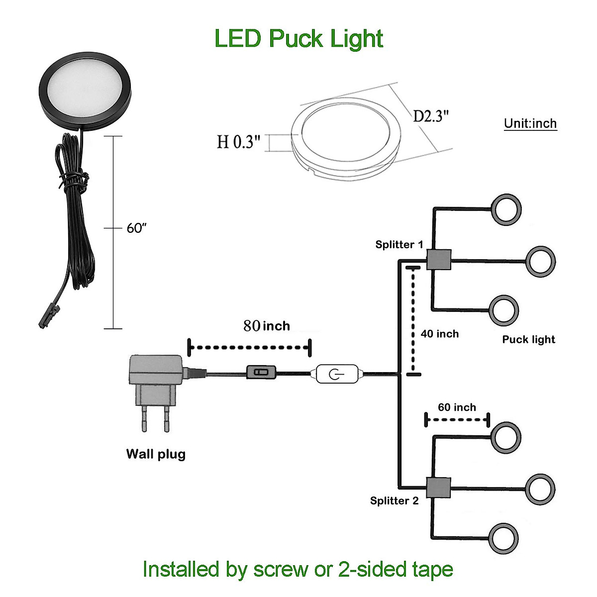 AIBOO Under Cabinet LED Black Cover Puck Lighting Kit with Touch Dimmer Switch for Kitchen Cupboard Closet Lighting (6 Lights,Warm White)