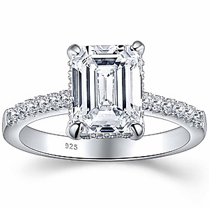 SHELOVES 3 Carat Emerald Cut Engagement Rings for Women AAAAA White Cz 925 Sterling Silver Wedding Ring Sz 7