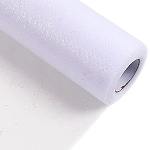 ICOSHOW Sparkling Tulle Rolls, 15” by 30 Yards (90FT) Glitter Tulle Spool Ribbon Fabric for Wedding Birthday Bridal Shower Tutu Skirt Party Gift Wrapping (White)